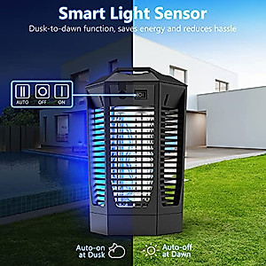 Bug Zapper Outdoor Indoor, 4200v High Powered Mosquito Zapper with Dusk to Dawn Light Sensor, 18W Electric Bug Mosquito Zapper Killer Up to 2300 Sq Ft for Patio Garden Home Kitchen