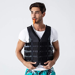 Leader Accessories Adult Universal Personal Flotation Device USCG Approved Life Jacket Vest (Black, 2XL)