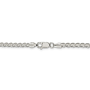 Solid 925 Sterling Silver 3mm Round Spiga Chain Necklace - with Secure Lobster Lock Clasp 20"