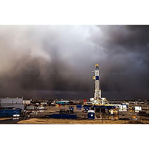 Oilfield Photography Print (Not Framed) Picture of Thunderstorm Passing Behind Drilling Rig on Stormy Day in Oklahoma Oil and Gas Wall Art Energy Decor (16" x 20")