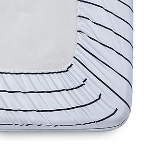 Homiest 3pcs White and Black Sheets Twin Size Bed Set Microfiber Sheet Set, Horizontal Stripe Bed Sheets Cute Soft Bedding Set, Deep Pocket Twin Sheets Stripe Printed Sheets for Kids Teen Boys Adults