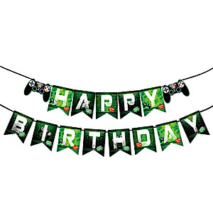 WERNNSAI Game Birthday Banner - Video Game Party Supplies Happy Birthday Bunting Garland for Boys Kids Player Geeks Gaming Themed Party Decorations Assembled
