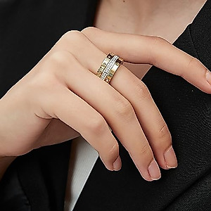 Anxiety Fidget Ring Love Friendship Gold Rings for Women 14K Gold Plated Titanium Steel Dainty Cubic Zirconia Rings Stacking Bands 3 In 1 Spinner Rings for Men Valentines Day Mother's Day Christmas Day Best Gifts (God, 7)