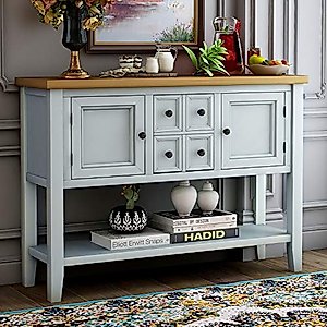 ZSQ Buffet Table, Cambridge Series Sideboard Table with Bottom Shelf, Console Table Dining Room Server, Entry Table Buffet Cabinet Sofa Table (Lime White)