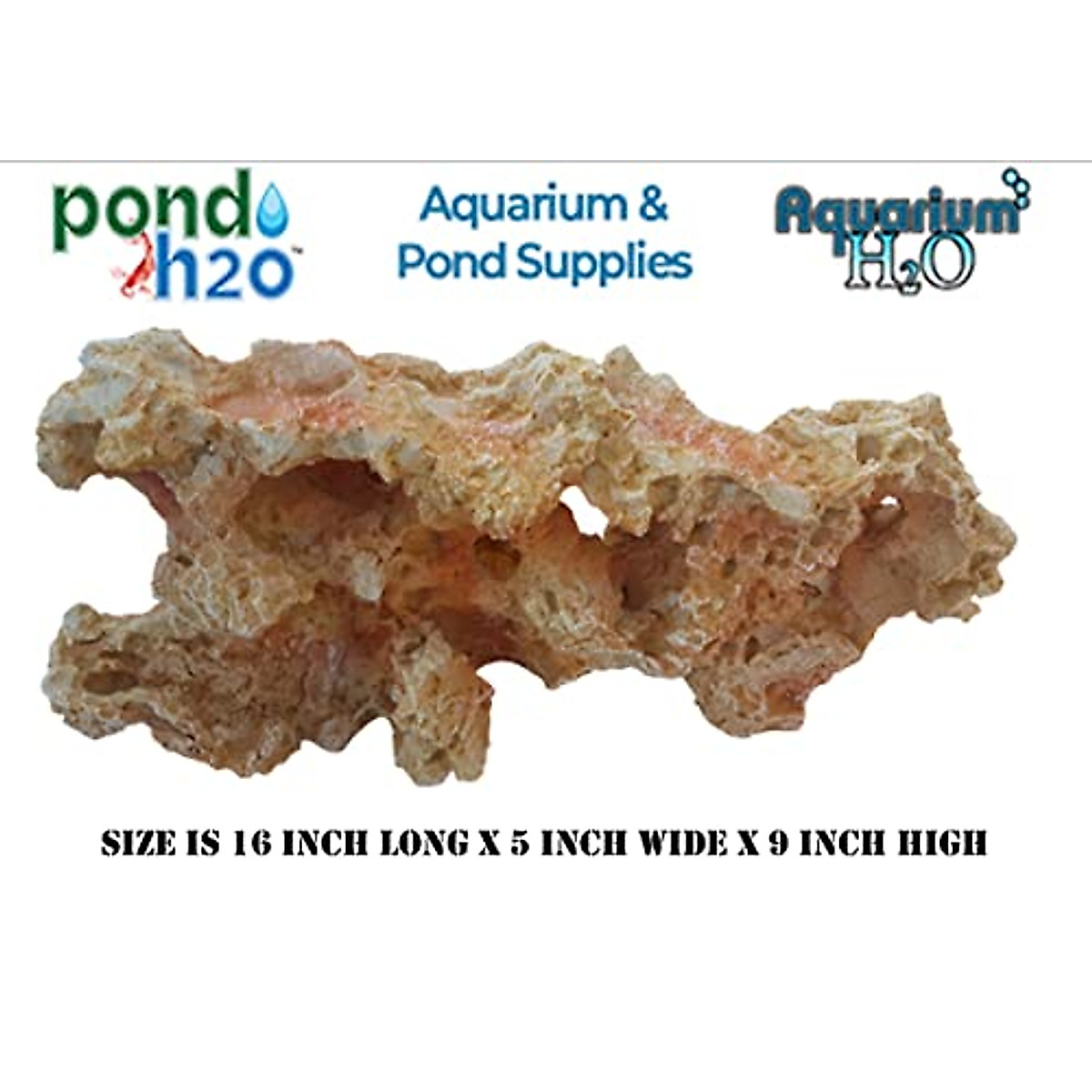 Large Beige Artificial Rock with Holes Formation for Aquariums 16 Inches Long, Aquascape Large Resin Boulder Fish Tanks, Reptile & Aquatic Habitat Safe