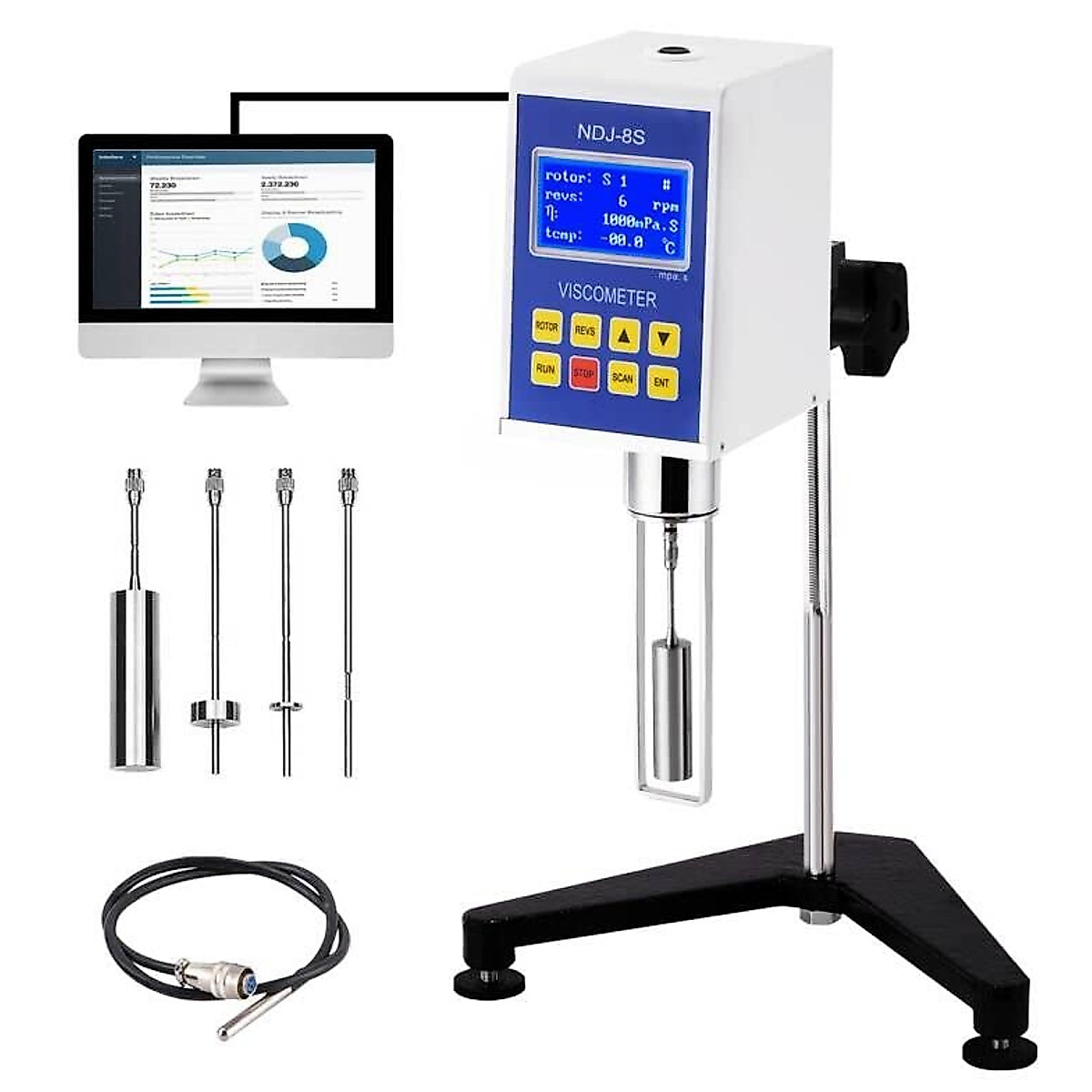 Saladulce Digital Rotary Viscometer, NDJ-8S Viscosity Meter Tester with Data Output,10-2,000,000 mPa.s Fluidmeter ±3% 100-240V
