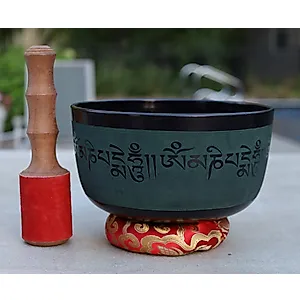 DharmaObjects Tibetan Meditation Buddha Singing Bowl Mallet Mat Cushion Set (8 Inches, Buddha)