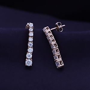 SAVEARTH DIAMONDS 1 Carat Round Cut Lab Created Moissanite Diamond Linear Drop Stud Earrings In 14K Rose Gold Over Sterling Silver Jewelry For Women (VVS1 Clarity, 1 Cttw)