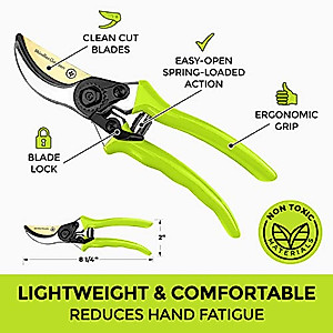 Mueller Heavy Duty Garden Shears, Hand Pruner, Bypass Shears, Durable Hardened Titanium Blades, 1.2" Cutting Diameter, Blade Lock, Ergonomic Grip