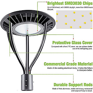 LED Post Top Pole Light with Dusk to Dawn Photocell, 20W/30W/40W/60W Wattage Selectable, 3000K/4000K/5000K CCT Tunable, LED Garden Area Lights for Pathway IP65 Waterproof