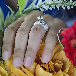 TwoBirch Sterling Silver Contour Ring Guard with Millgrained Edges and Filigree Cut Out Design With CZ or MOISSANITE (0.48 ct.) (Cubic Zirconia, 7)