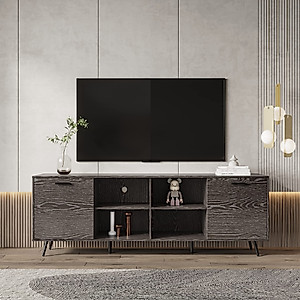 EMKK Stand Mid-Century Wood Modern Entertainment Center Adjustable Storage Cabinet TV Console for Living Room,Bedroom TVTable,78.74×15.75×27.56 inch, Antique Gray