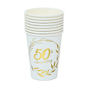 MaitianGuyou 50th Anniversary Decorations Tableware Set,Wedding Party Supplies Golden Paper Plates Cups Napkins Fifty Anniversary Party Decorations 50th Brithday Party Decorations-Serves 16
