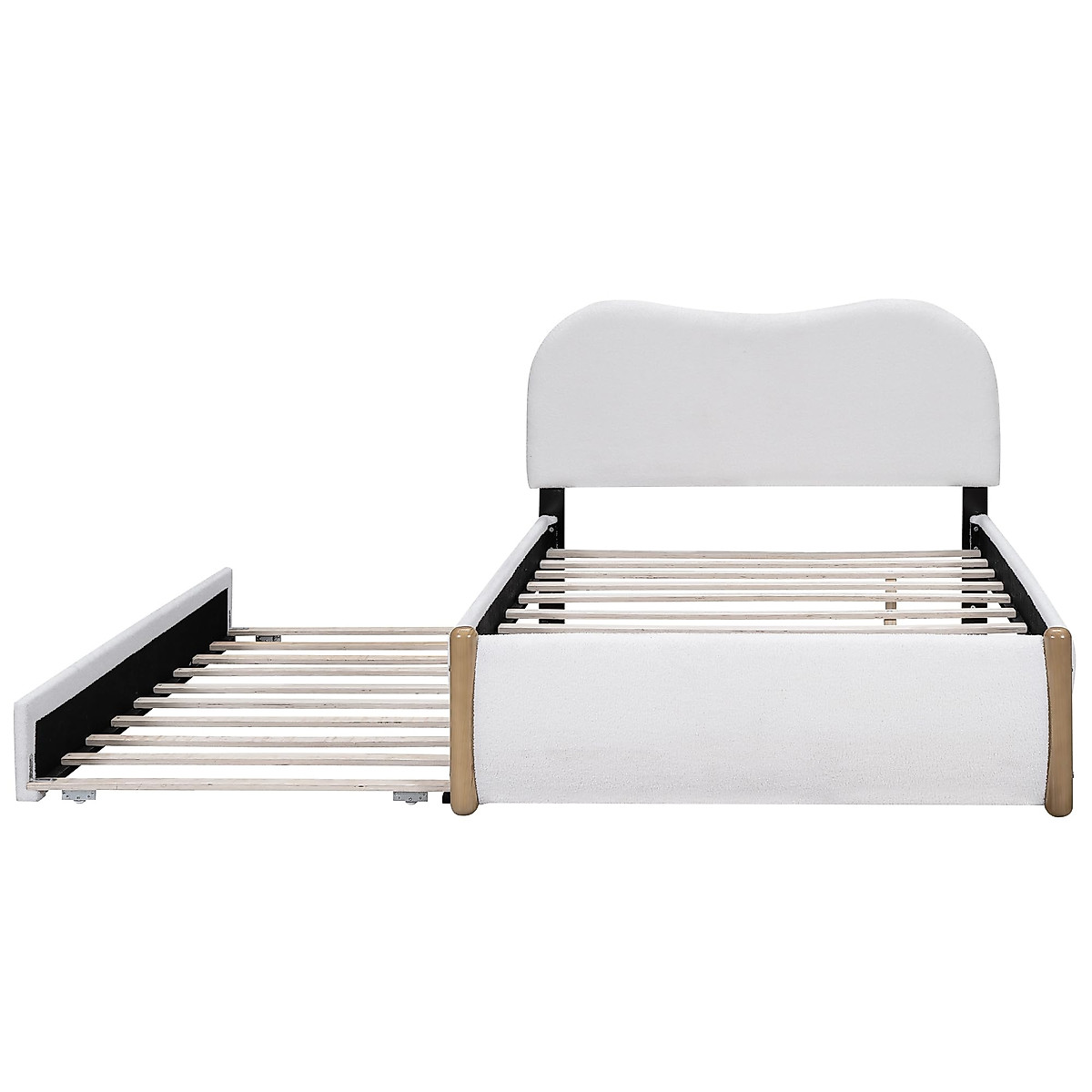 HomSof Full Size Upholstered Platform Bed with Wood Supporting Feet and Twin Size Trundle, White