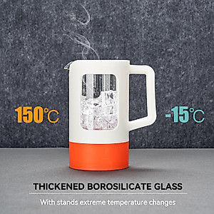 YOLIFE French Press Coffee Maker, 21 oz Small Coffee Tea Press with Heat-resistant Borosilicate Glass, 4-Level Filtration Systems, Portable Coffee Pot for Camping Travel Gifts, White and Orange