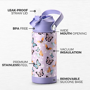 Choco Mocha Kids Water Bottle For School, Kids Insulated Water Bottle Stainless Steel, Girls Water Bottle 14Oz,Purple Unicorn