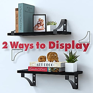 Icona Bay 24 Inch Wall Shelves, Set of 3 Black Modern Rustic Display Shelves, Wall Mount Picture Ledges w/Brackets