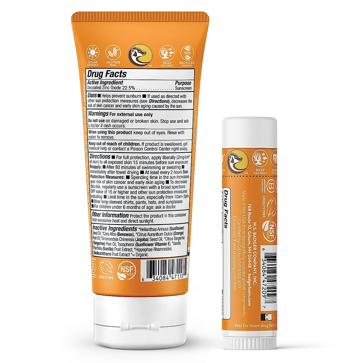 Badger Kids Mineral Sunscreen Combo, SPF 40 Cream and SPF 35 Face Stick, Reef Safe Broad Spectrum Water Resistant with Zinc Oxide, Tangerine and Vanilla