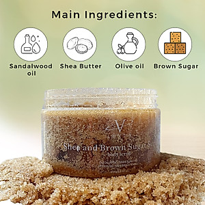 LUVUX Shea Brown Sugar Scrub - Exfoliating Body Scrub for Healthy, Silky, and Instant Glowing Skin – Fights Acne Scars, Stretch Marks, and Wrinkles - Natural Moisturizer and Soothing Texture - 15.84 Oz - Sandalwood Oil Scent