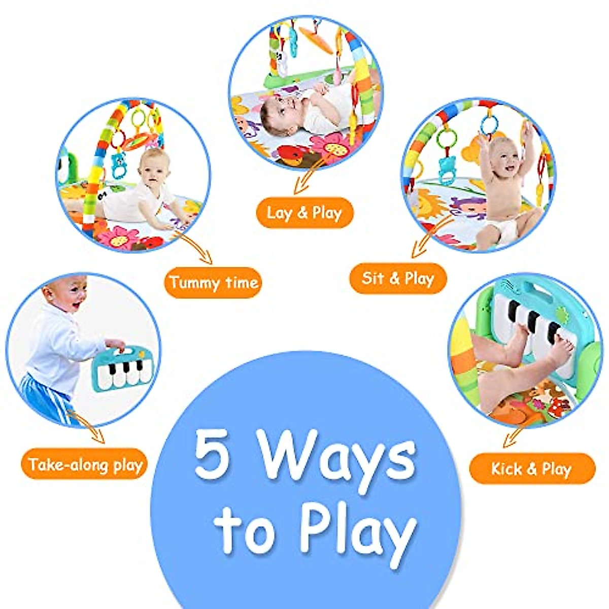 I IOTSES Baby Gym Play Mat Activity Center, Kick and Play Piano Gym Mat with Music and Lights, Gifts for Baby Newborn Toddler Infants Boys Girls