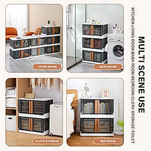 Stackable Storage Bins With Lids,8.2 Gal Collapsible Storage Bins with Doors,2 Packs Foldable Storage Organizer Box with Wheels for Home,Office,Bedroom,Living Room,Dorm Room Essentials(White&Green)