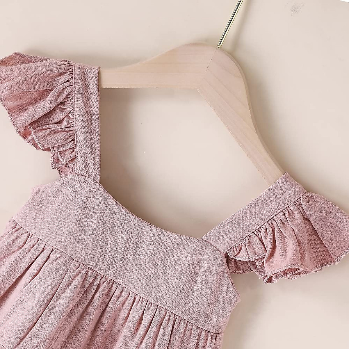 ANATA Newbron Baby Linen Dress Flower Girl Spring Vintage A-Lined Dresses Kids Birthday Party Outfits Toddler Girls Retro Twirl Pleated Boho Beach Sundress Clothes Valentine's Day Blush Pink 3T