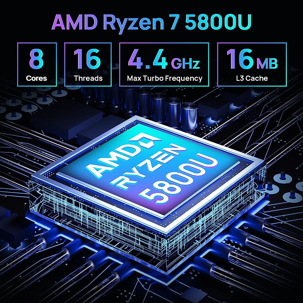 Trycoo HA-2 Mini PC, AMD Ryzen 7 5800U (8C/16T, up to 4.4Ghz), 16GB RAM 512GB M.2 2280 SSD, Win 11 Pro Mini Desktop Computer 4K@60Hz HD 2.0/DP/Type-C/WiFi 6/BT5.2/USB3.2