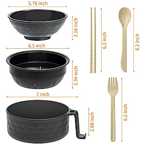 MUUBOOX Ramen Cooker,32oz Ramen Bowl Set,Microwave Ramen Bowl, Microwave Bowl with Lid, Portable Noodle Bowls,for Home Office Dorm Room College gift (Black)