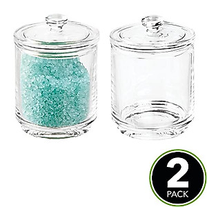 mDesign Glass Apothecary Storage Canister Holder Jar for Bathroom Vanity Cabinet or Counter Organization - Holds Cotton Swabs, Bath Salts, Makeup, Hair Accessories - Joli Collection, 2 Pack, Clear
