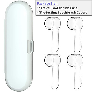 Electric Toothbrush Travel Case for Oral-B Toothbrushes - 4 Pcs Toothbrush Head Covers Compatible with Oral B Electric Toothbrush Heads (White)