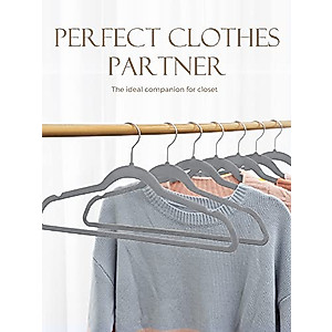 Jersow Velvet Hangers, 60 Pack Non Slip Felt Hangers Space Saving Clothes Hanger, Velvet Hanger Heavy Duty Adult Hanger for Coats and Suits (Grey)