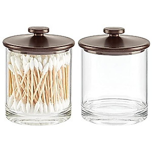 mDesign Small Modern Apothecary Storage Organizer Canister Jars - Acrylic Containers for Bathroom, Organization Holder for Vanity, Counter, Makeup Table, Lumiere Collection, 2 Pack, Clear/Bronze