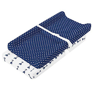 Changing Pad Cover – Baby Changing Pad Covers 4 Pack – Boy or Girl Changing Pad Cover – Pure Cotton Machine Washable Navy and White Changing Table Cover – Diaper Changing Pad Cover Sheets