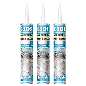 E-SDS Concrete Crack Filler and Sealant Self-Leveling, Polyurethane Construction Crack Flexible Sealant Sealing Horizontal Cracks, Gray 10.5 fl. oz (3 Pack)