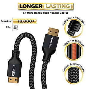 PowerBear 4k Displayport Cable | Ultra HD High Speed Display Port Cable for Gaming Monitor, Laptop, TV & PC | Nylon Braided Display Port 1.2 4K 60Hz, 2K 165Hz, 2K 144Hz (NOT HDMI) (15 Feet)