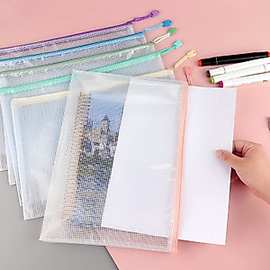 Tamaki 6 Pack Mesh Zipper Pouch Bags Waterproof Zipper Bags Durable Pouches for Organization Bag Board Game Storage, Document Bag Letter/A4