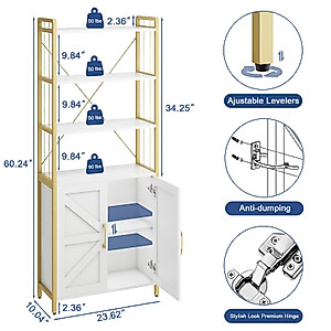 Halitaa Bookshelf and Bookcases with Doors White 6 Shelf Display Storage Shelves Tall Bookshelf Versatile Storage Cabinet Home Decor Furniture Organizer for Home Office, Study, Living Room