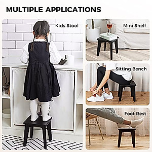 StrongTek Bamboo Step Stool for Kids and Adults, Natural Material, Sturdy and Versatile Short Foot Stool for Bathroom, Kitchen, Bedroom, Compact 10-inch Small Wood Stool, Plant Stand (Black)