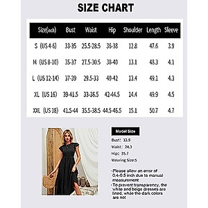 Holipick Women's Summer Casual Dress Short Sleeves Crew Neck Smocked High Waist Tiered A-Line Midi Dress M Black