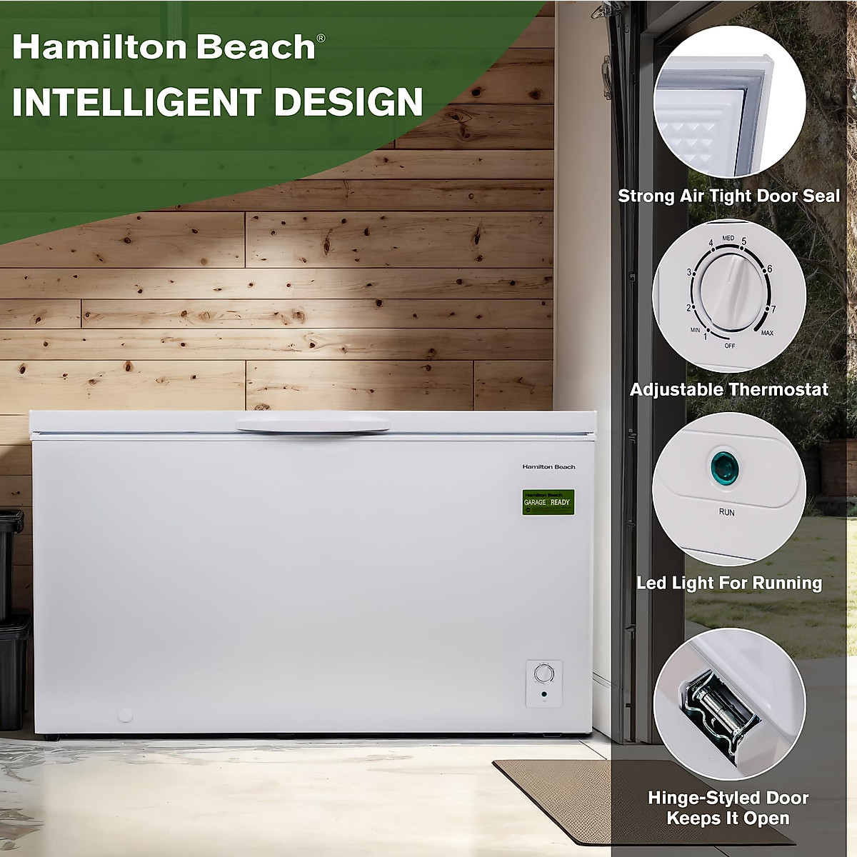 14 cu ft Chest Freezer - White, Large Storage for Families, Space-Saving Flat Back, Front Drain, Garage Ready - By Hamilton Beach