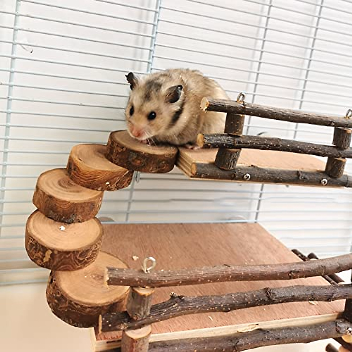 Hamster Climbing Toys, 2 Layer Wooden Activity Platform, Rat Toys, Rat Cage Accessories with Chewing Toys for Hamster Bear Squirrels Hedgehogs Parrots Climbing Ladder