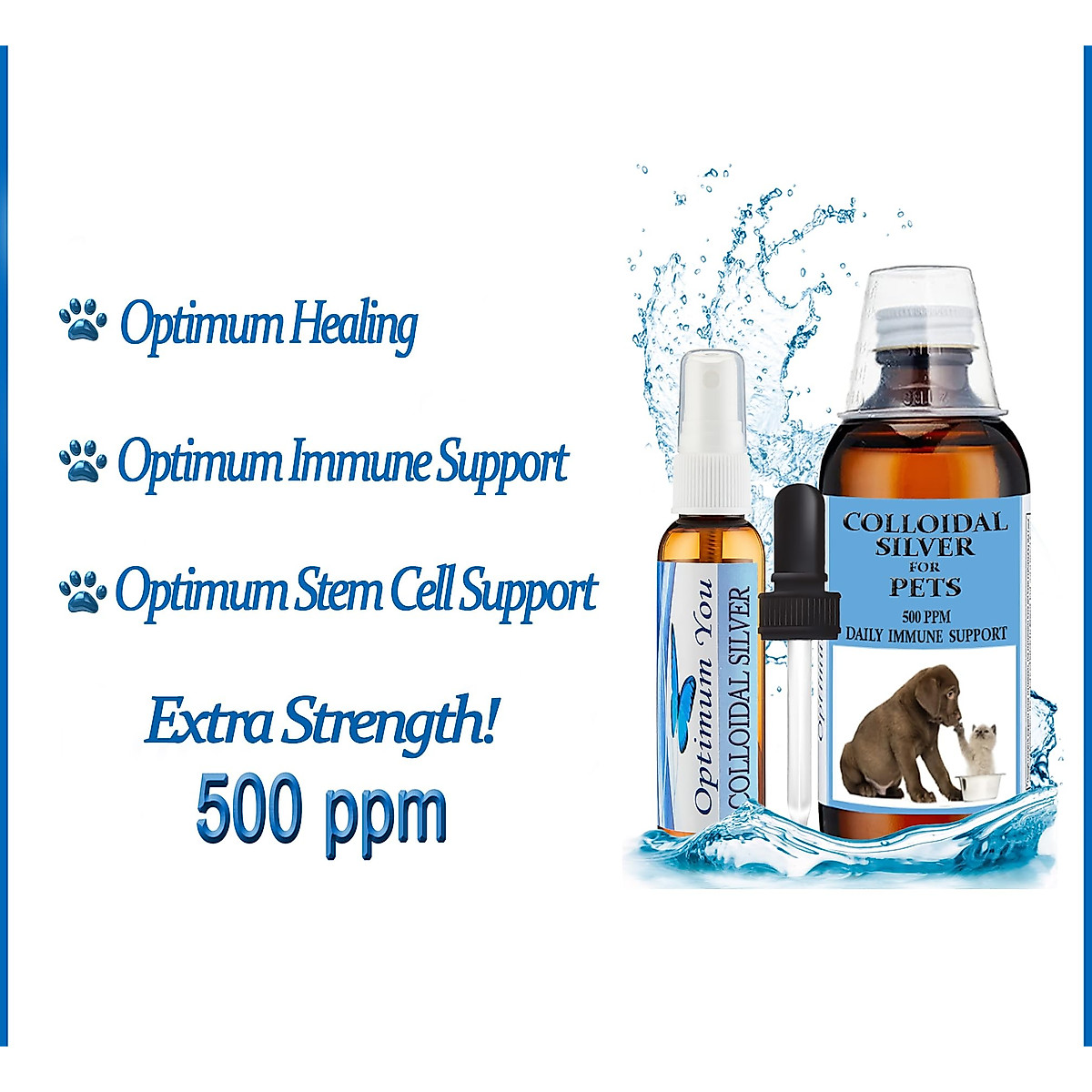Optimum You Colloidal Silver Liquid for Pets, Dogs, Cats | 500 ppm, Extra Strength (8 oz) | Spray & Drops | Hot Spot & Itch Relief | Wound Care | Immune Support