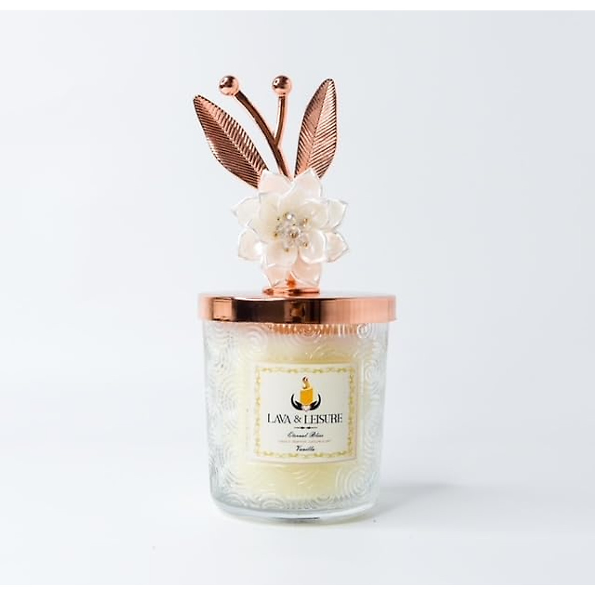 Lava & Leisure Luxury Scented Candles, 7 oz. Glass Vessel, Cotton Wick, Soy Wax, Gift Box, Vanilla Scented, Candles for Home, 45 Hours Long Burning Candle, Decorative Candles, and Aesthetic Candles