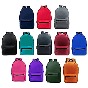 Moda West 17 Inch Bulk Backpacks in Assorted Colors with 17 Piece School Supply Kits Wholesale - Case of 24 (12 Color Assortment)