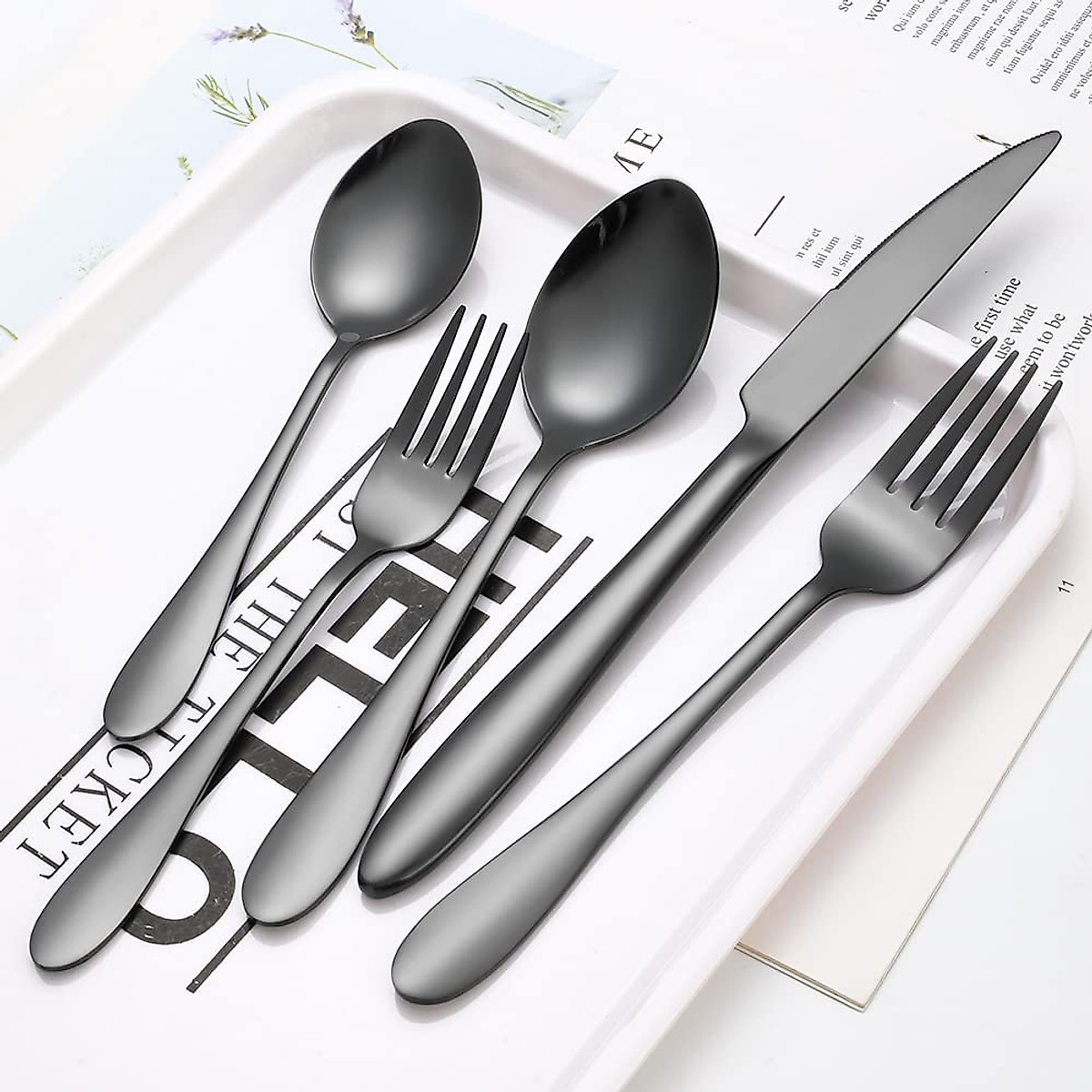 40-Pieces Black Silverware Set - Stainless Steel Flatware Cutlery Set - Mirror Polished Tableware Untensils with Dinner Knife/Forks/Spoons for 8