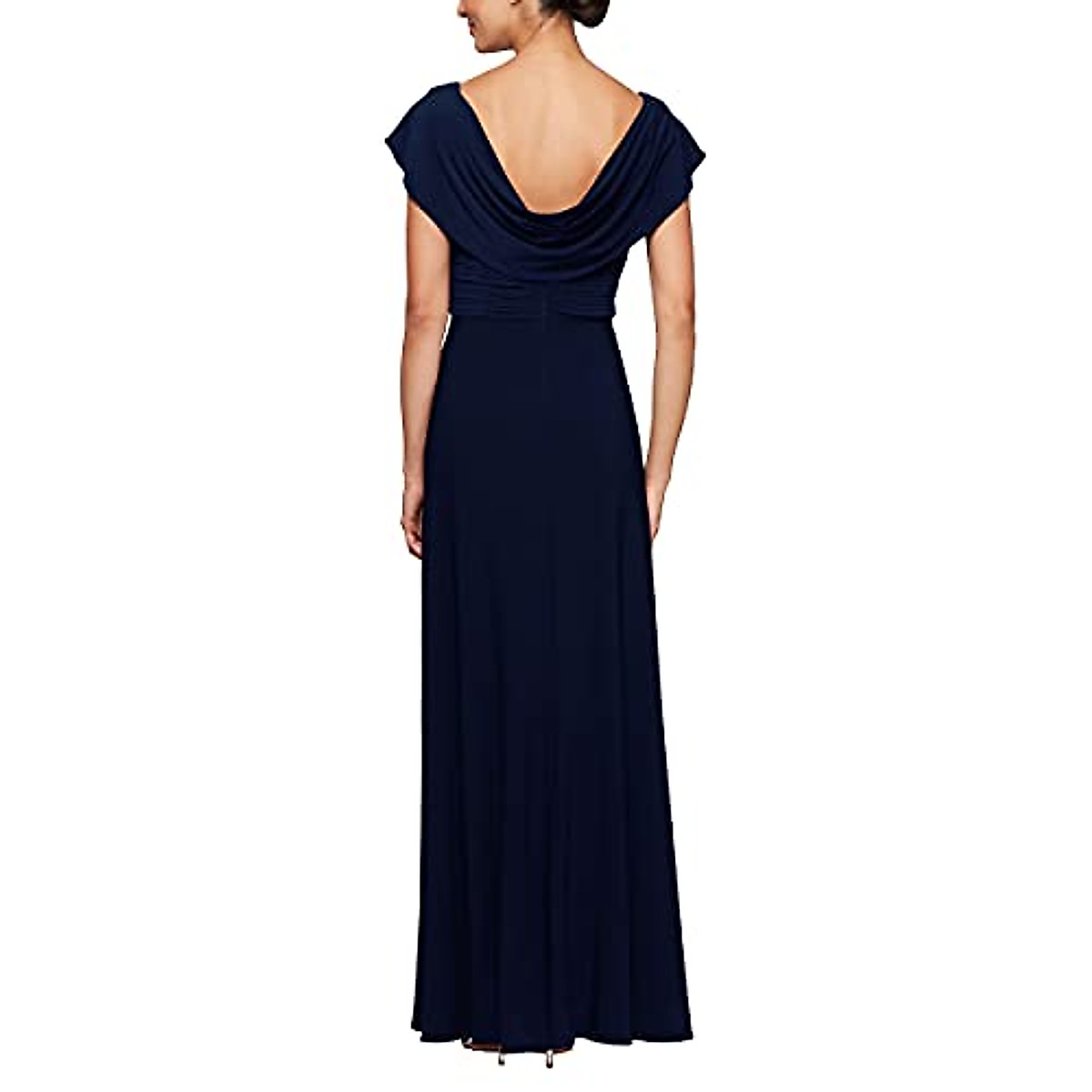Alex Evenings Women's Long Cowl Neck A-Line Dress, Navy, 12