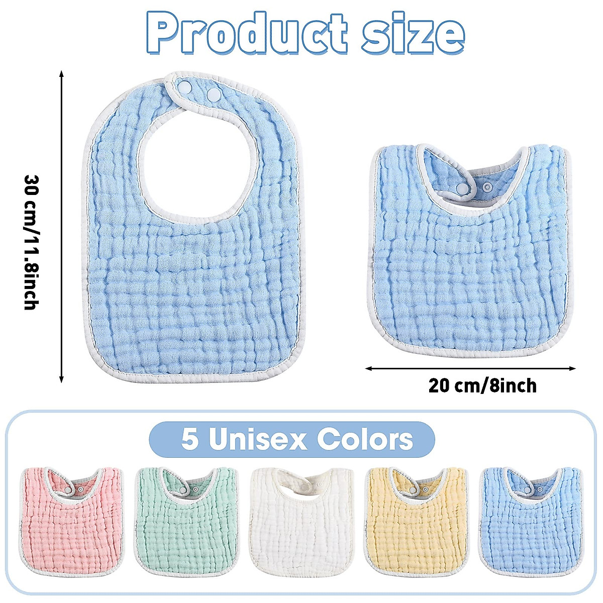 Tatuo 50 Pcs Muslin Baby Bibs Bulk Muslin Cotton Teething Bibs for Baby Boy Girls Burp Bibs with Snap, Baby Bandana Drool Bibs Absorbent Muslin Bibs for Newborn Infant Teething and Drooling, 6 Layers