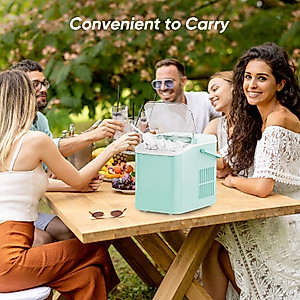 DUMOS Countertop Ice Maker, Portable Ice Machine Self-Cleaning, 9 Cubes in 6 Mins, 26.5lbs/24Hrs, 2 Sizes of Bullet Ice, with Ice Scoop, Basket and Handle, Ice Cube Maker for Home Kitchen Party,Green