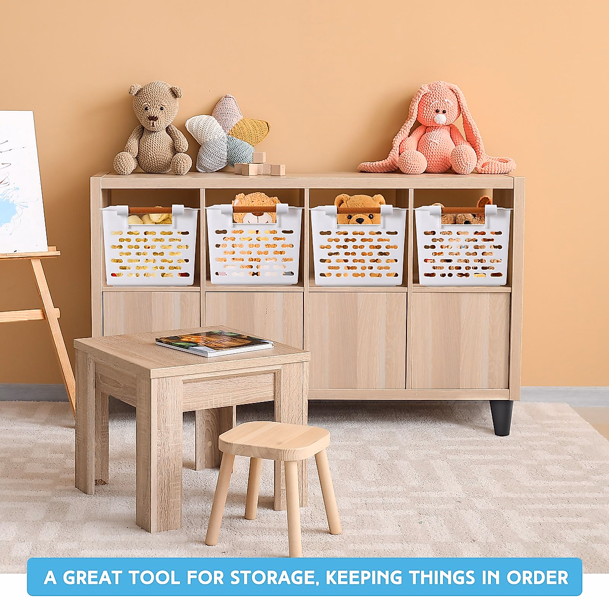 Beeveer 8 Pcs Plastic Storage Basket for Organizing 12 x 6 x 5 Inches Plastic Baskets for Organizer Plastic Storage Bins for Shelf Closet Pantry Desktop Home Office(White)