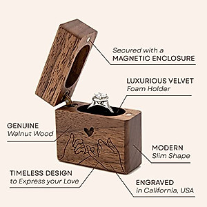 MUUJEE Pinky Promise Slim Engagement Ring Box - Engraved Wooden Ring Box for Wedding Ceremony Engagement Proposal Ring Bearer Box - Anniversary Birthday Gift Ideas